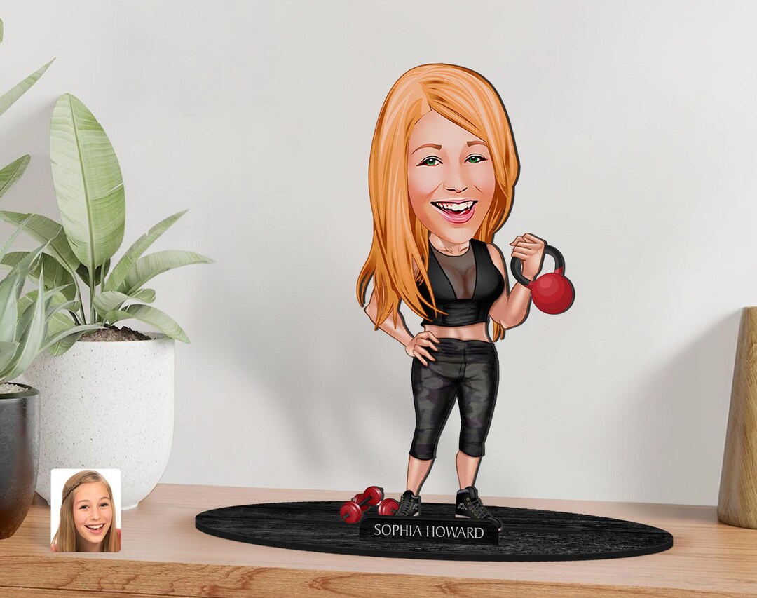 Personalized 3D Wooden Cartooned Fitness Trainer Figurine Trinket ...