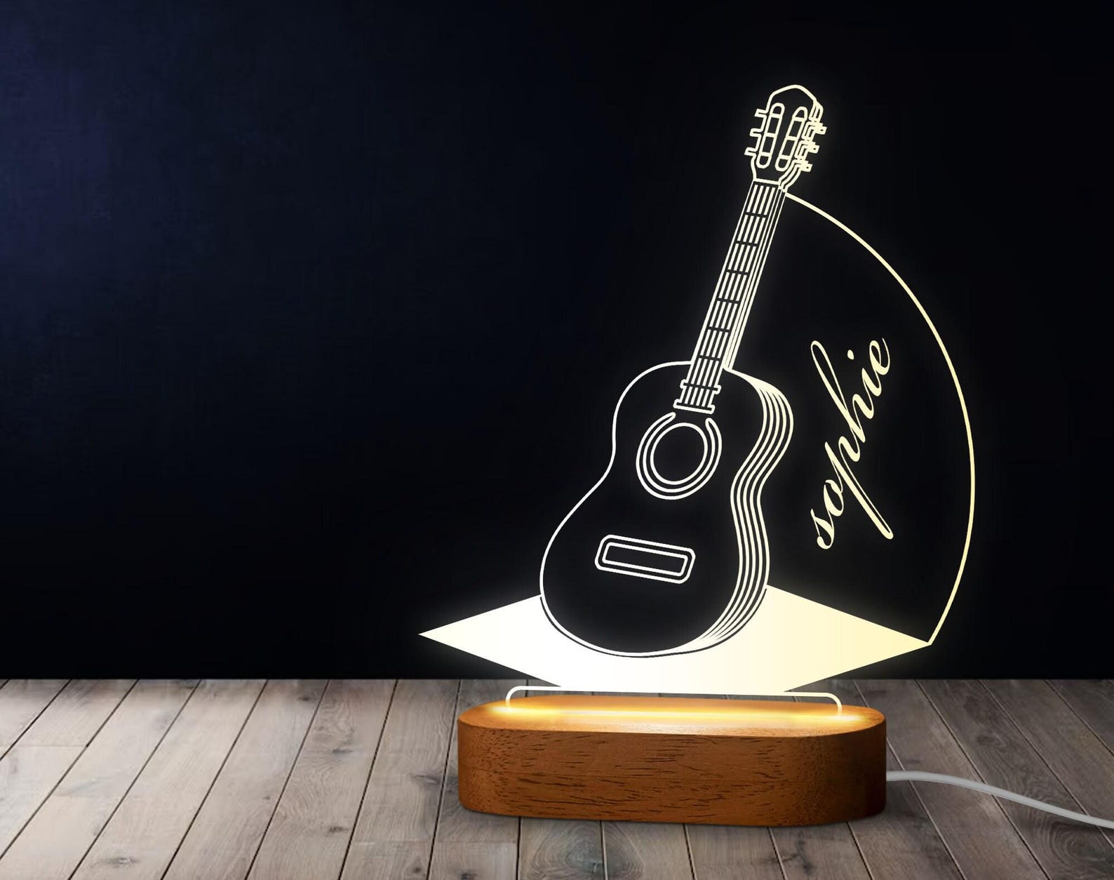 Custom Guitar Figure LED Night Light Decor With Natural Wood Base ...