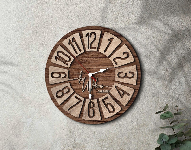 Personalized Embossed Round Wood Modern Wall Clock Wedding - Etsy
