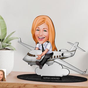 Personalized 3D Wooden Cartooned Captain Pilot Figurine Trinket, Custom ...