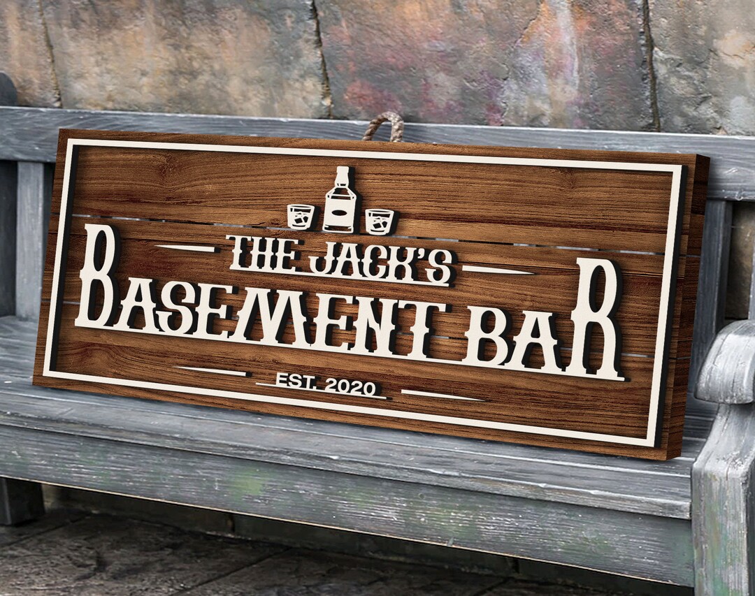 Custom Natural Wood Bar Sign, Personalized Pub Sign, Whiskey Bar Sign ...