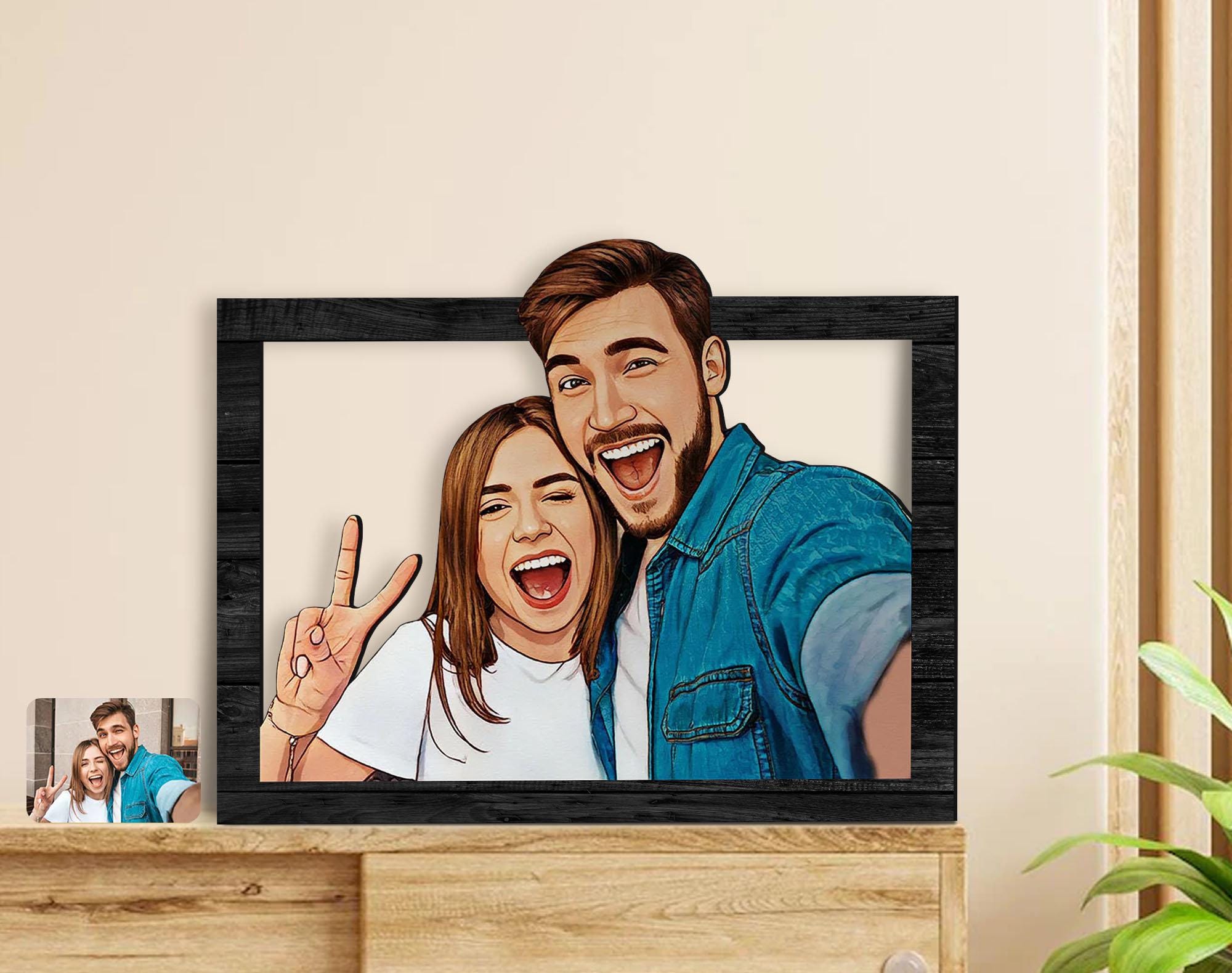 Personalized 3D Wooden Cartoon Family Wall Art, Custom Lovers Cartoon ...