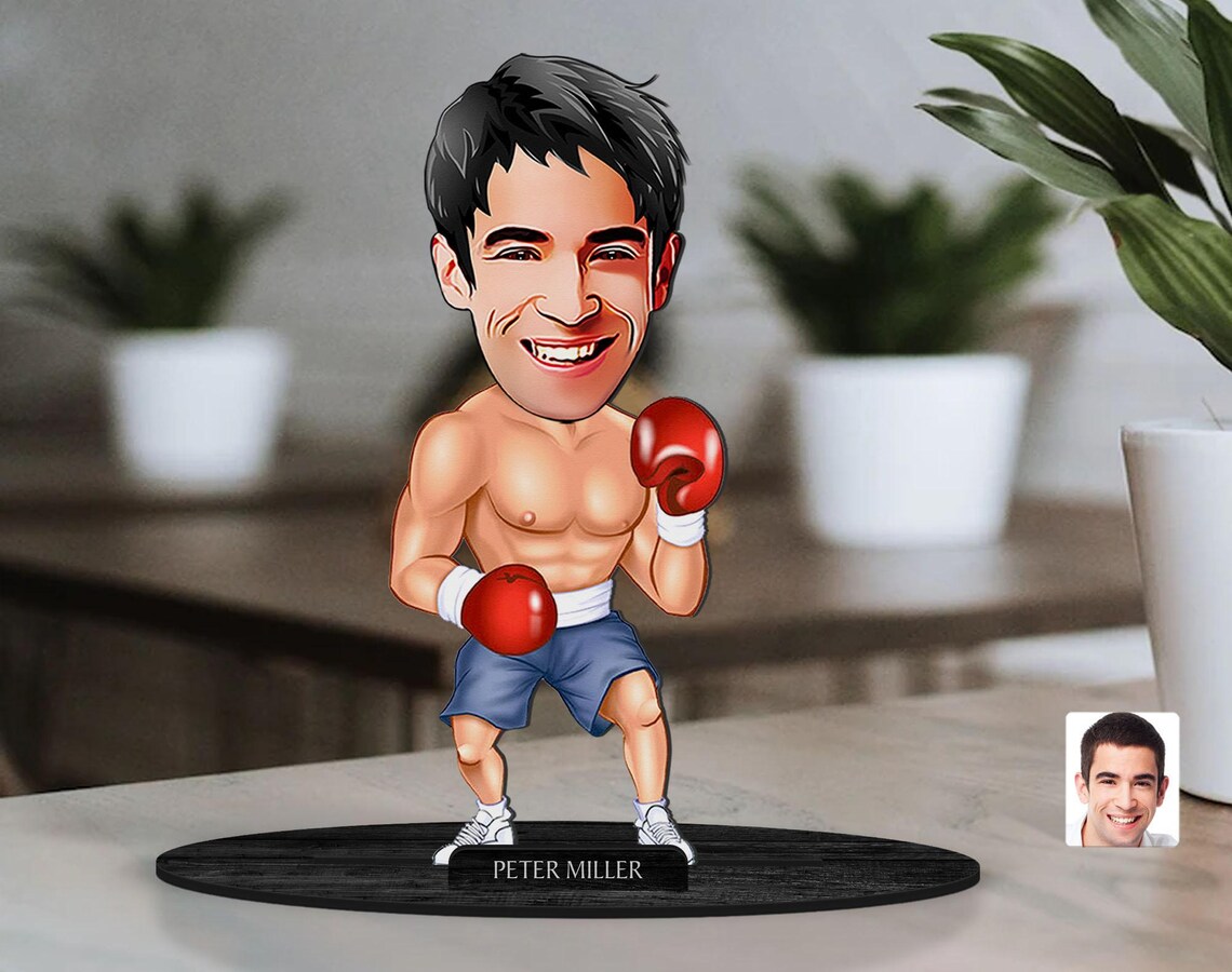 Personalized 3D Wooden Cartooned Boxer Figurine Trinket, Custom Cartoon ...