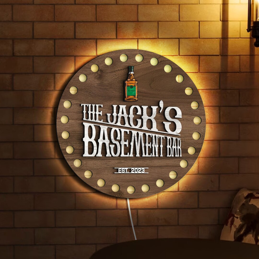 Personalized LED Light Wooden Bar Sign Custom Embossed Round - Etsy