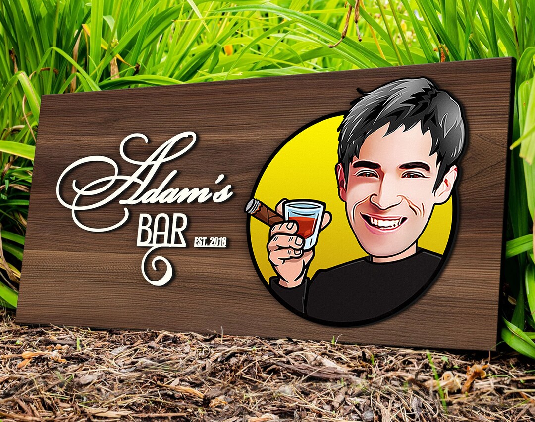 Personalized Cartoon Wood Bar Sign, Custom Wood Sign, Personalized Wood ...