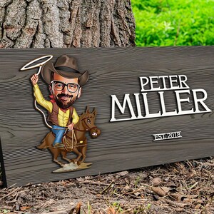 Personalized 3D Wooden Named Cartooned Cowboy Sign, Custom Cartoon ...