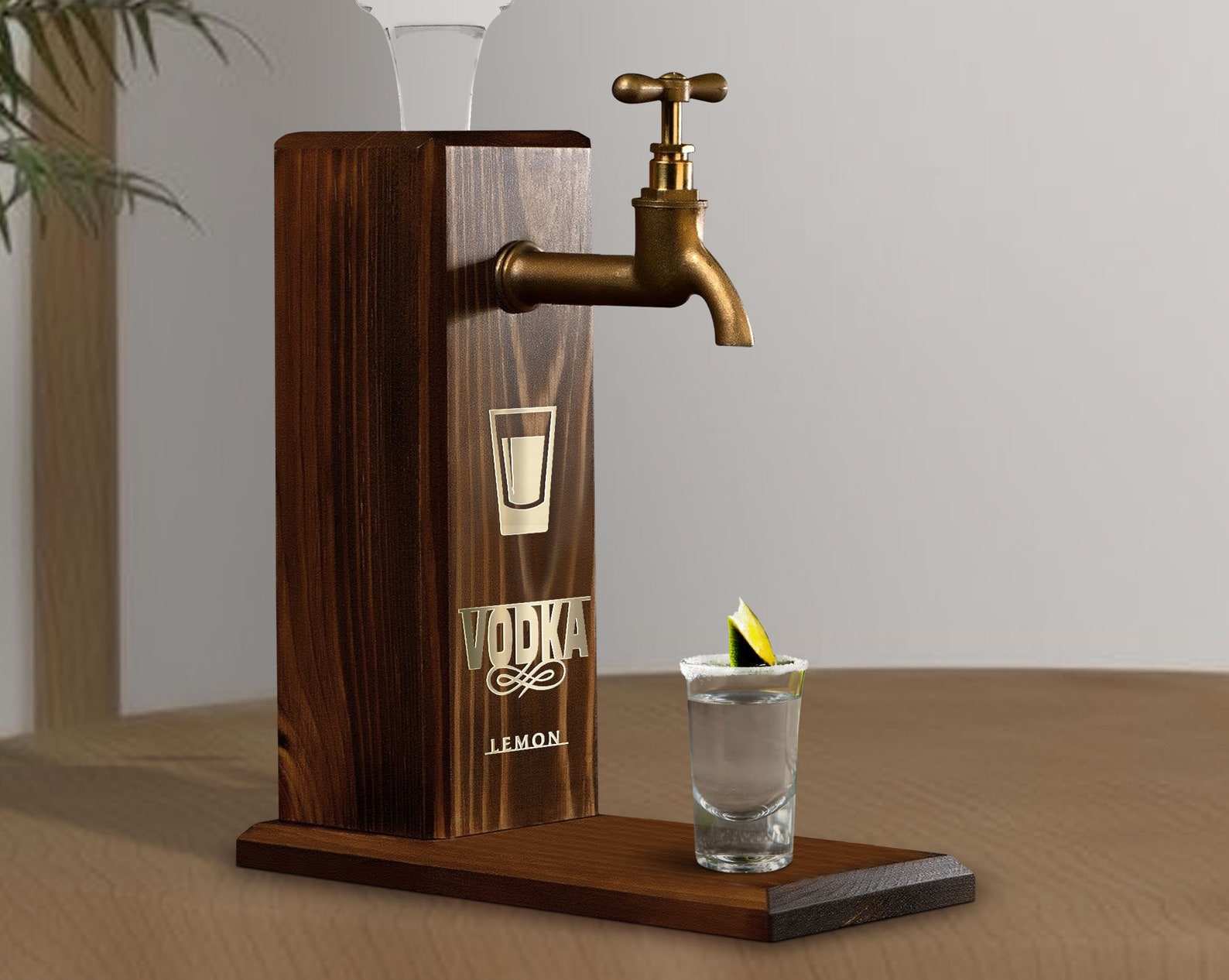Natural Wood Gilded Mirror Vodka Dispenser, Alcoholic Drink Dispenser ...