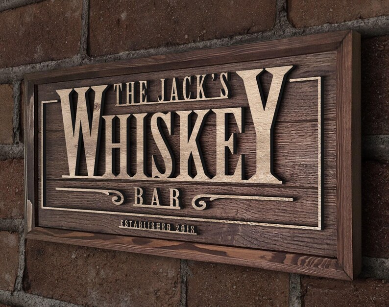 Personalized Handmade Oak Tree Bar Sign, Custom Wood Bar Sign, Bar and ...