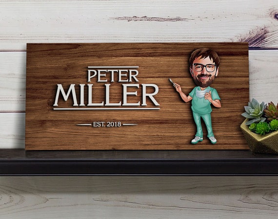 Personalized 3D Wooden Named Cartooned Surgeon Sign Custom - Etsy