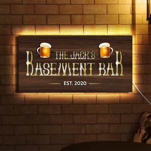 Personalized LED Light Wooden Bar Sign, Custom Embossed Wood Bar Sign ...