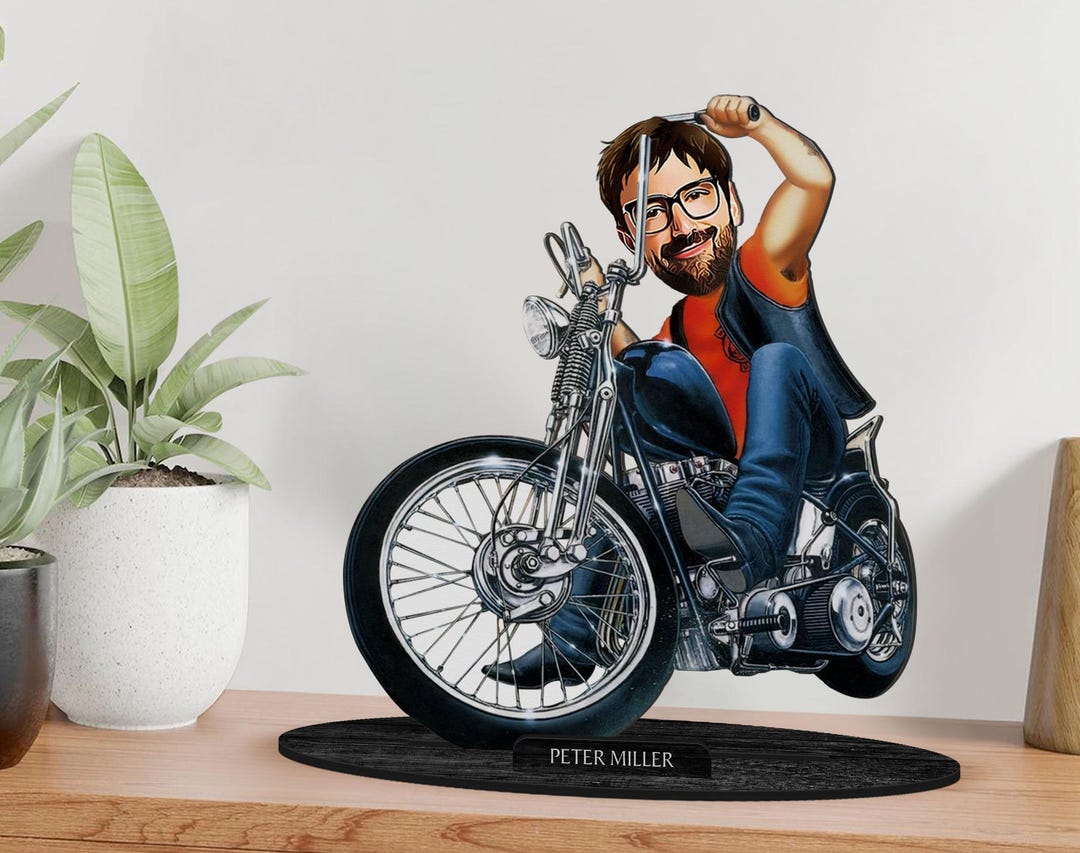 Personalized 3D Wooden Cartooned Motorcycle Rider Figurine Trinket ...