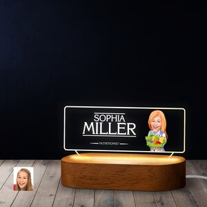Personalized Cartoon LED Light Dietician Name Plate With Natural Wood ...