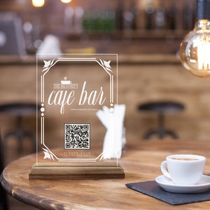 Custom Made QR Code Menu Sign, Custom Natural Wood and Acrylic Bar and ...