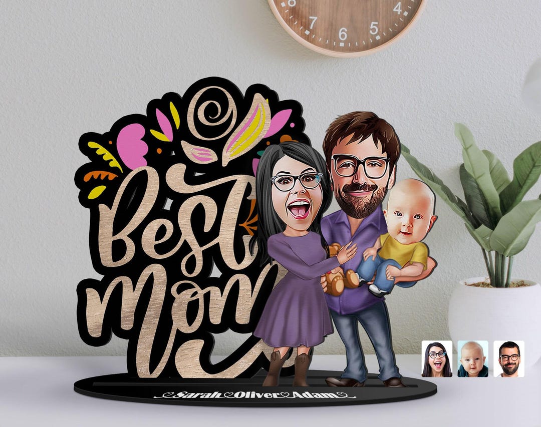 Personalized 3D Wooden Trinket Figurine With Mom and Family Cartoon ...