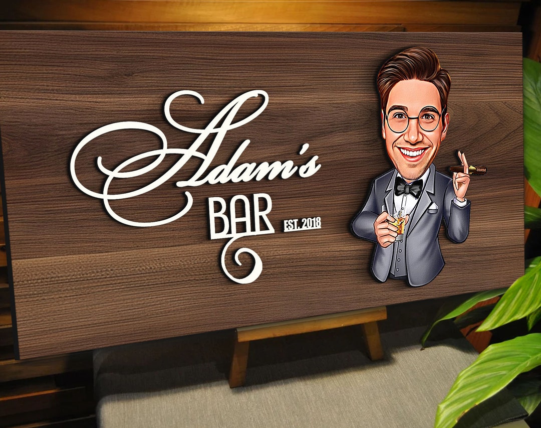 Personalized Cartoon Wood Bar Sign, Custom Wood Sign, Personalized Wood ...