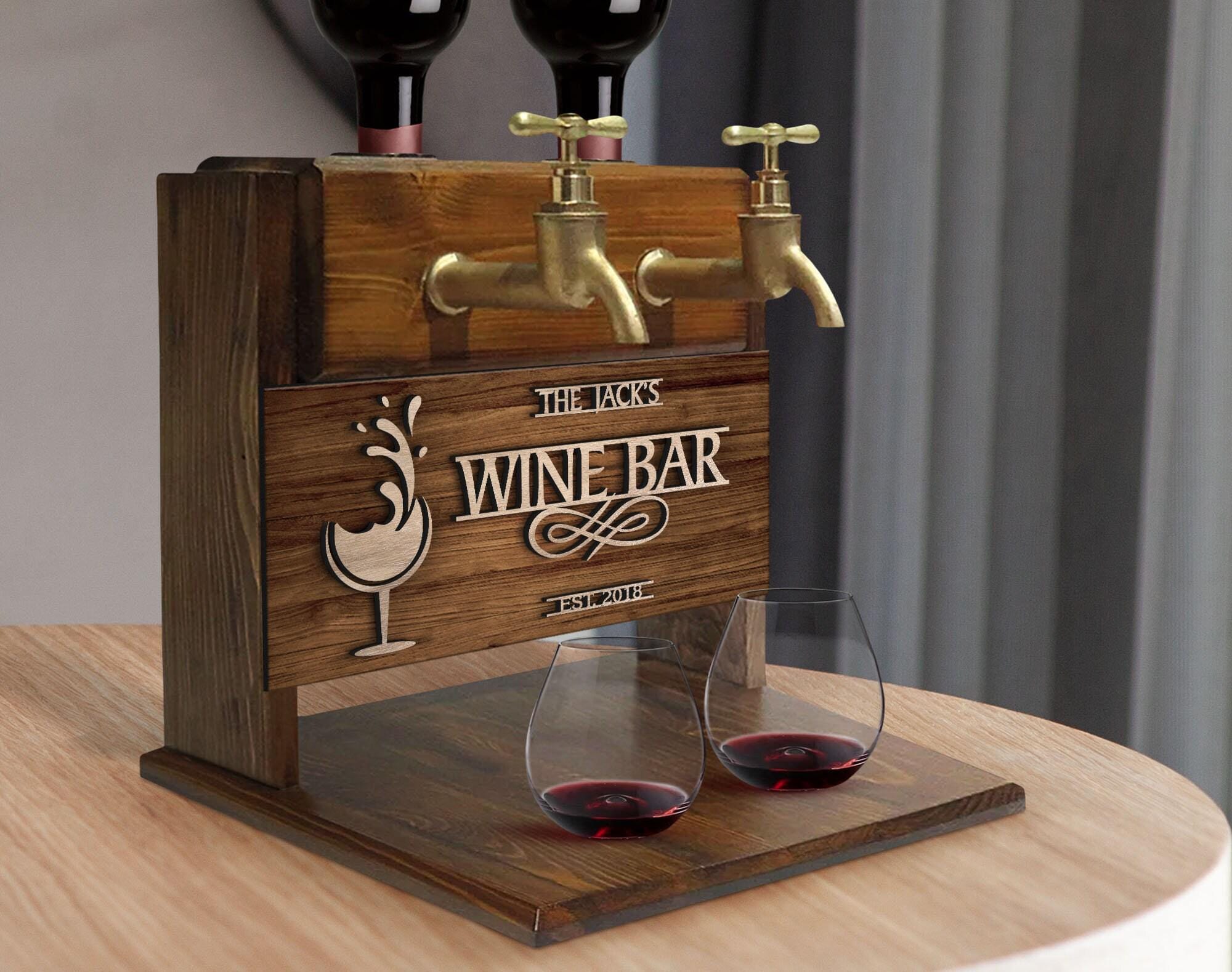 Personalized Embossed Named Wooden Double Faucet Wine Dispenser, Home ...