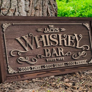 Personalized Handmade Oak Tree Bar Sign, Custom Wood Bar Sign, Bar and ...