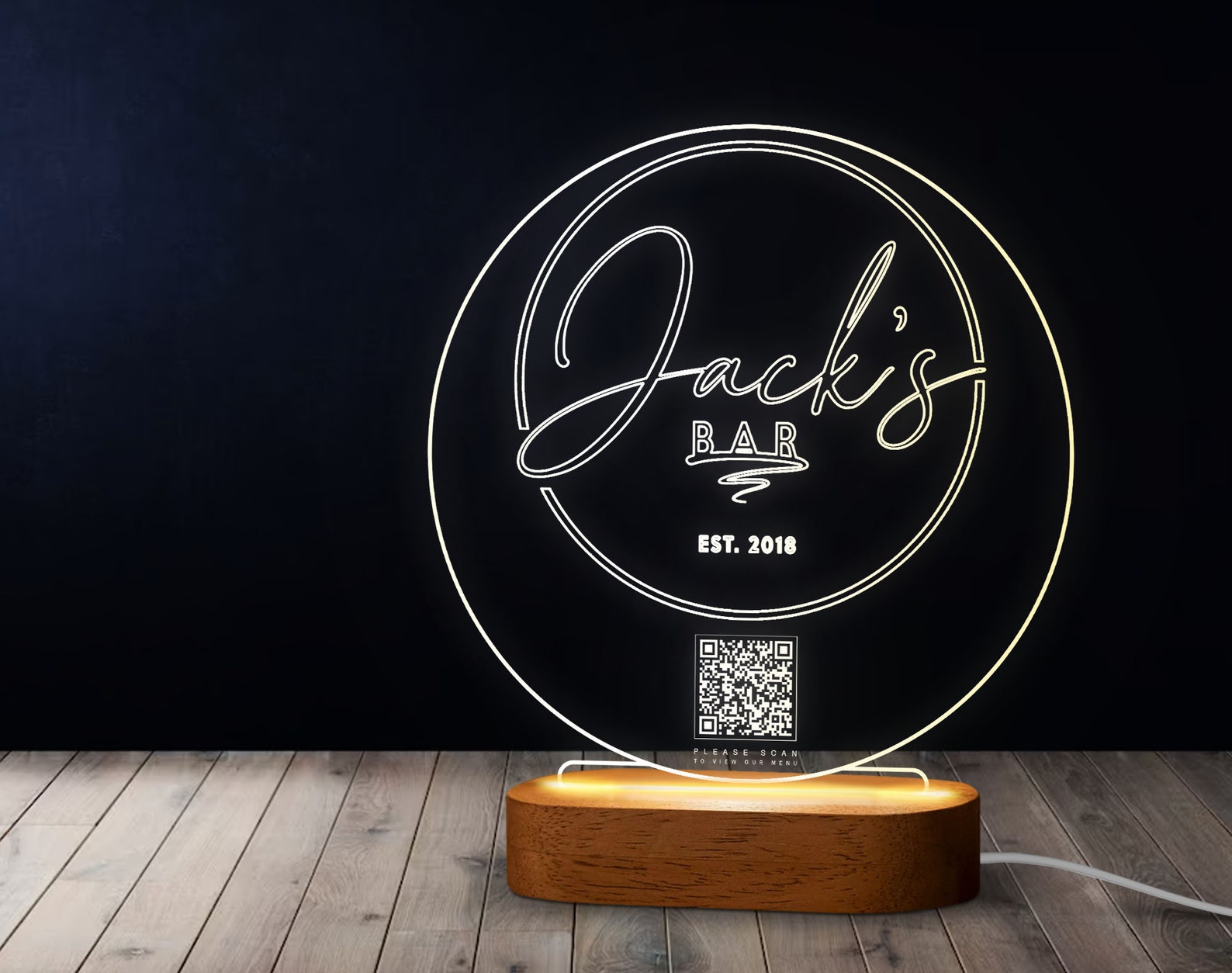 Custom LED Qr Code Menu Sign LED Decor With Natural Wood - Etsy