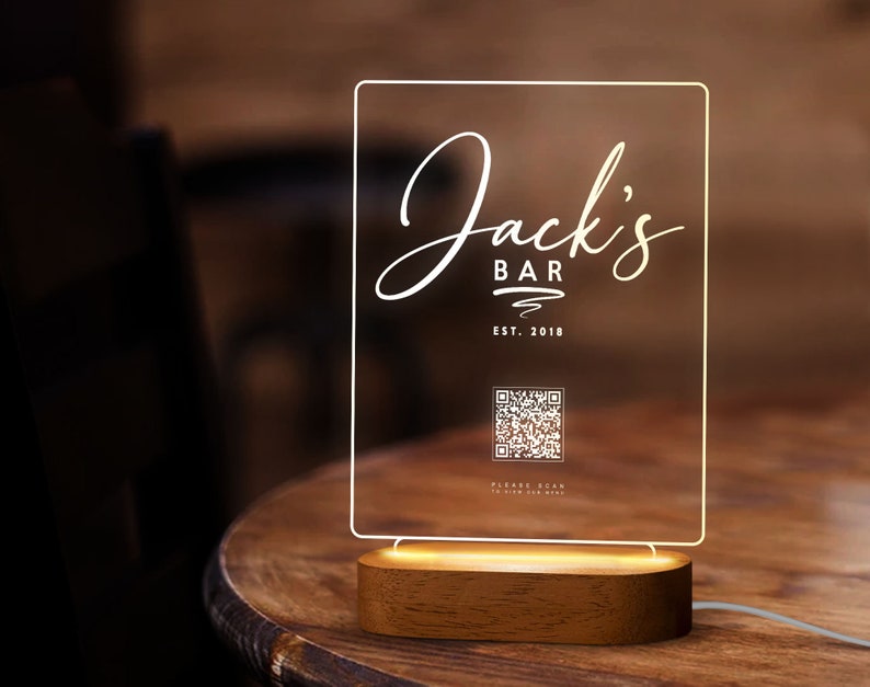 Custom LED Qr Code Menu Sign LED Decor With Natural Wood - Etsy