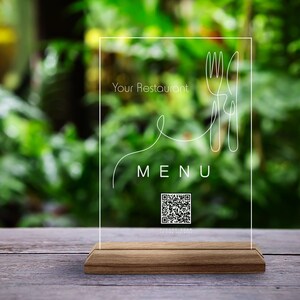 Custom Made QR Code Menu Sign, Custom Natural Wood and Acrylic ...