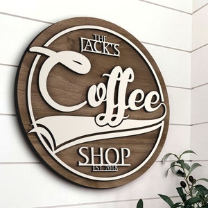 Personalized Coffee Bar, Coffee Shop Sign, Round Wooden Sign, Custom ...