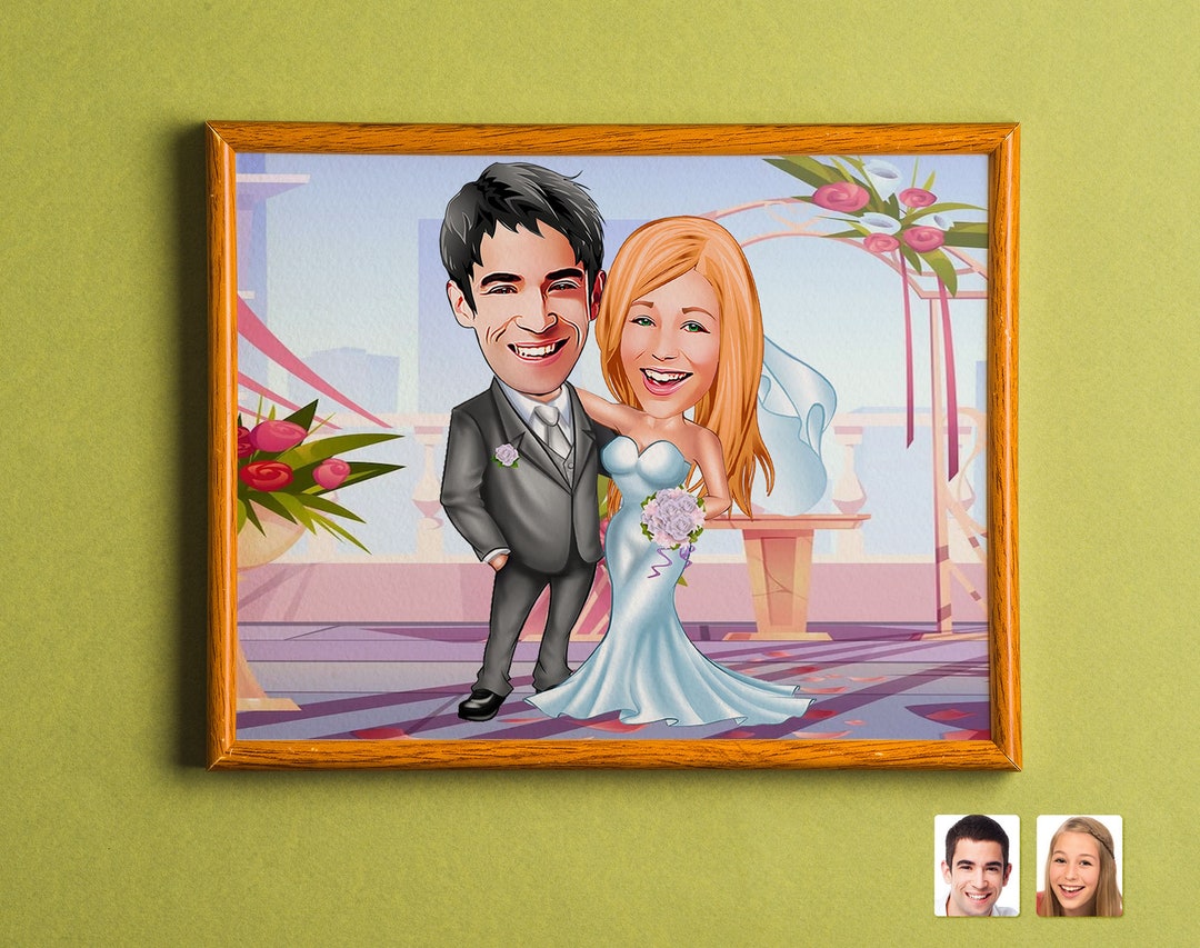 Personalized Cartoon Just Married Drawing, Custom Cartoon Drawing ...