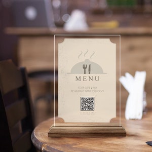 Custom Made QR Code Menu Sign, Custom Natural Wood and Acrylic ...