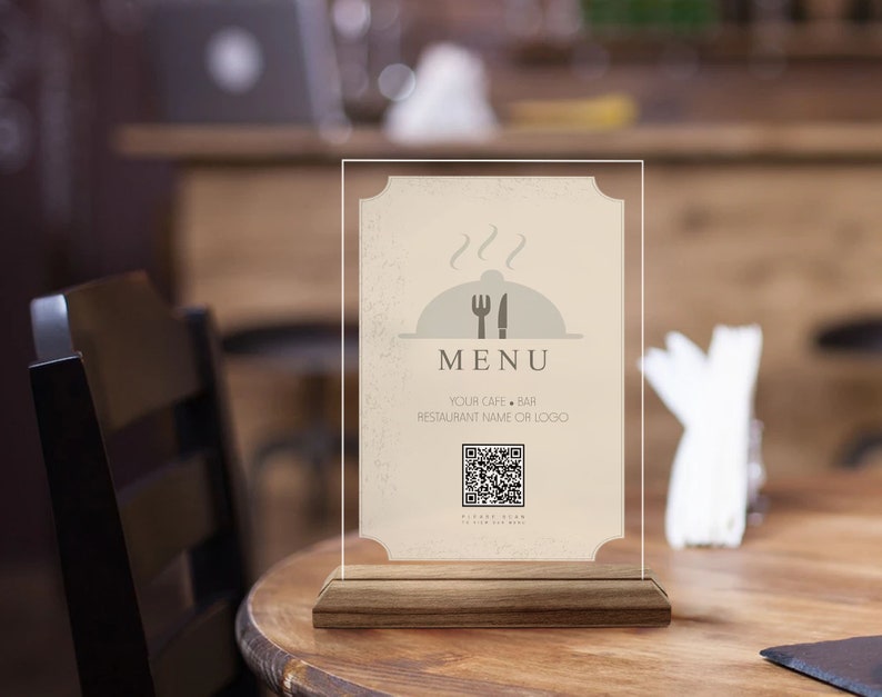 Custom Made QR Code Menu Sign Custom Natural Wood and Acrylic - Etsy