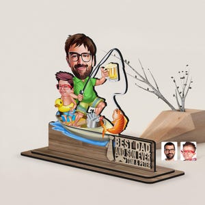 Personalized 3D Wooden Embossed Cartoon Dad and Son Figurine Trinket ...