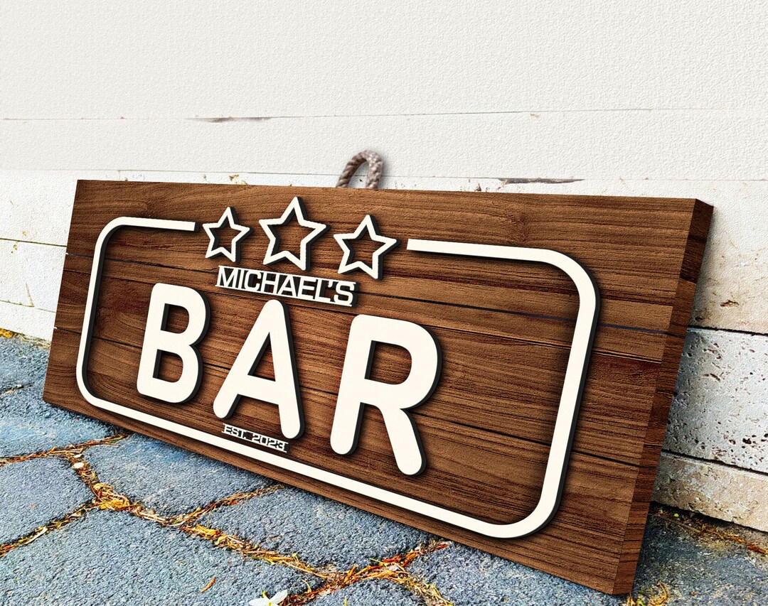 Custom Natural Wood Bar Sign, Personalized Pub Sign, Whiskey Bar Sign ...