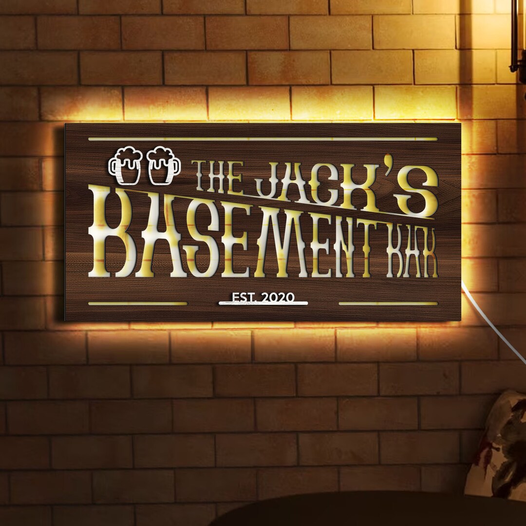 Personalized LED Light Wooden Bar Sign Custom Embossed Wood - Etsy