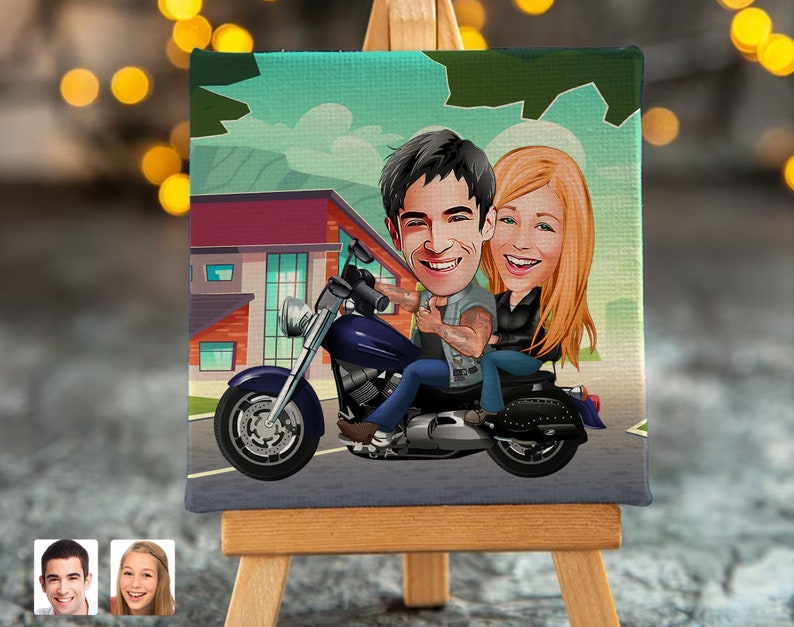 Personalized Cartoon Motorcyclist Couple Drawing Custom - Etsy