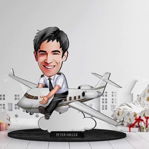 Personalized 3D Wooden Cartooned Captain Pilot Figurine Trinket, Custom ...