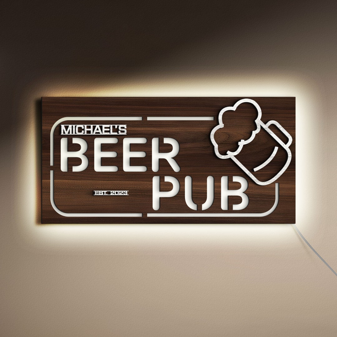 Personalized LED Light Wooden Bar Sign Custom Embossed Wood - Etsy