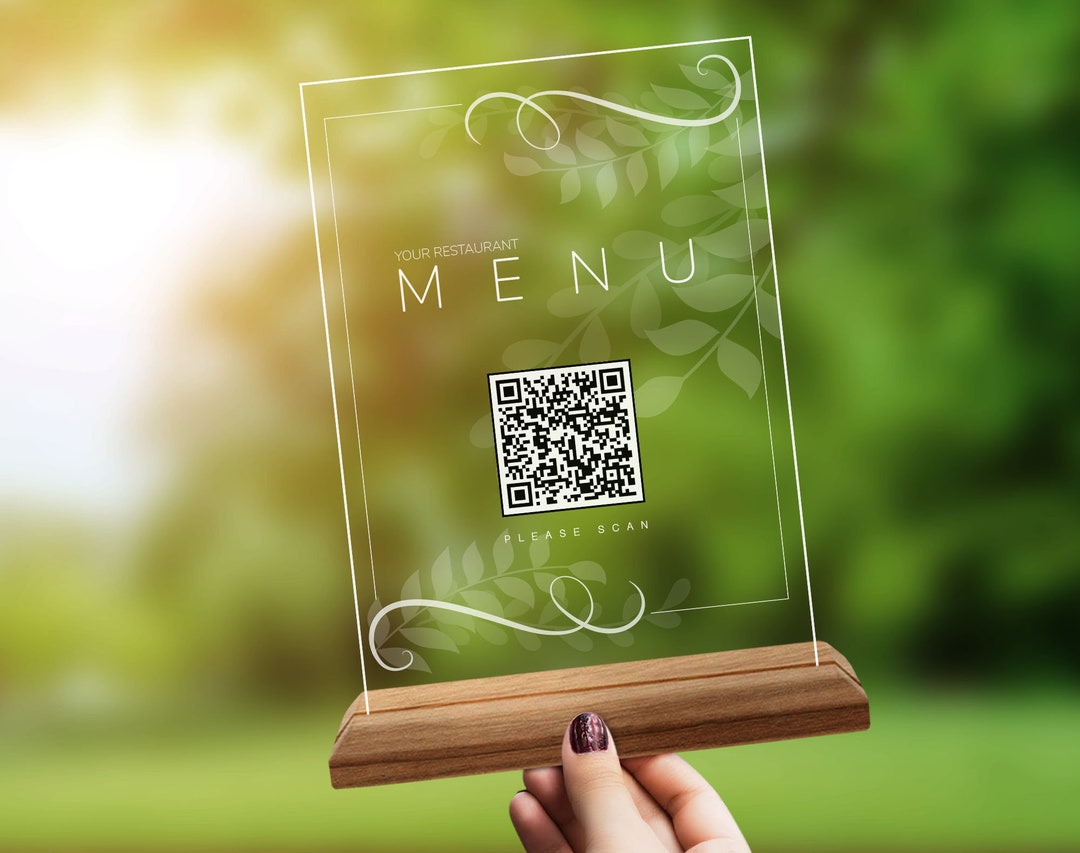 Custom Made QR Code Menu Sign, Custom Natural Wood and Acrylic ...