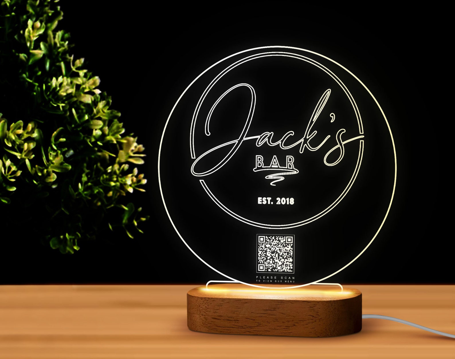 Custom LED Qr Code Menu Sign LED Decor With Natural Wood - Etsy