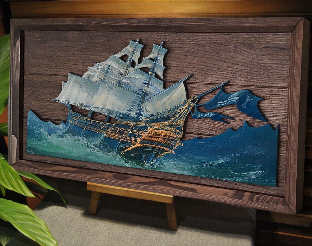 Handmade 3D Oak Tree Pirate Ship / Sailboat Wood Painting, Custom Wood ...
