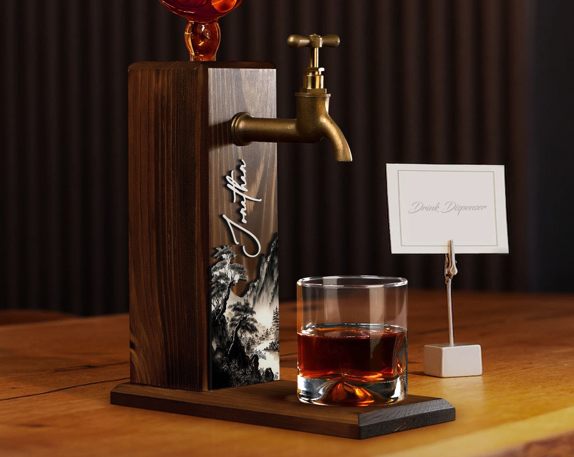 Personalized Embossed Named Landscape Design Wooden Whiskey Dispenser ...