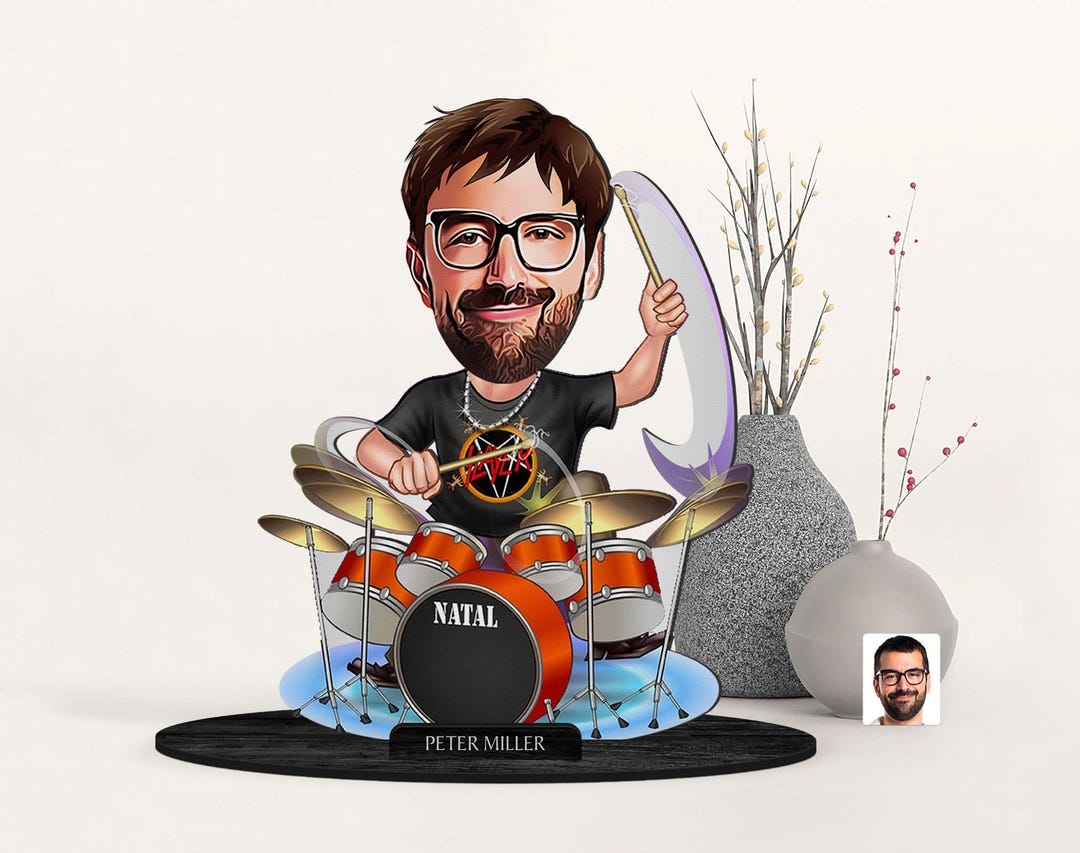 Personalized 3D Wooden Cartooned Drummer Figurine Trinket, Custom ...