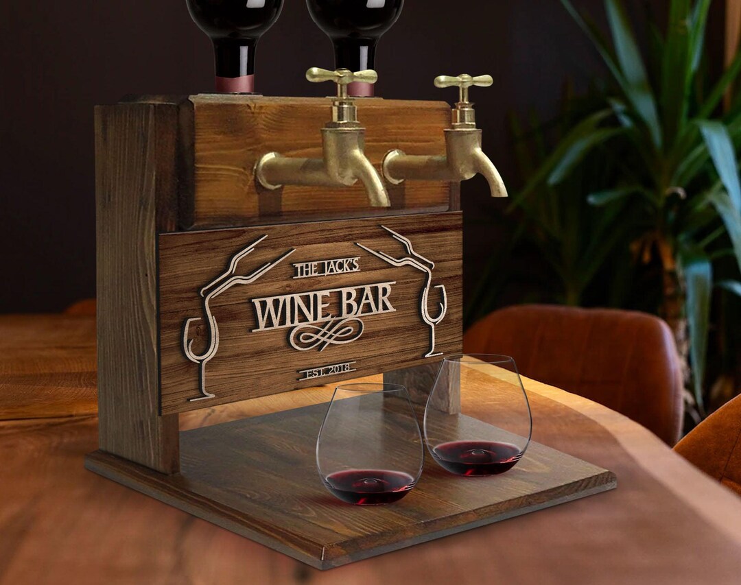 Personalized Embossed Named Wooden Double Faucet Wine Dispenser, Home ...