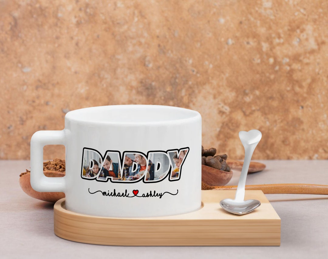 3 Pcs Personalized Photo Coffee and Tea Cup Set With Wooden Saucer ...