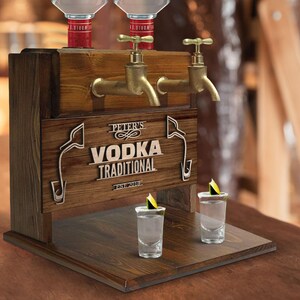 Personalized Embossed Named Wooden Double Faucet Vodka Dispenser, Home ...