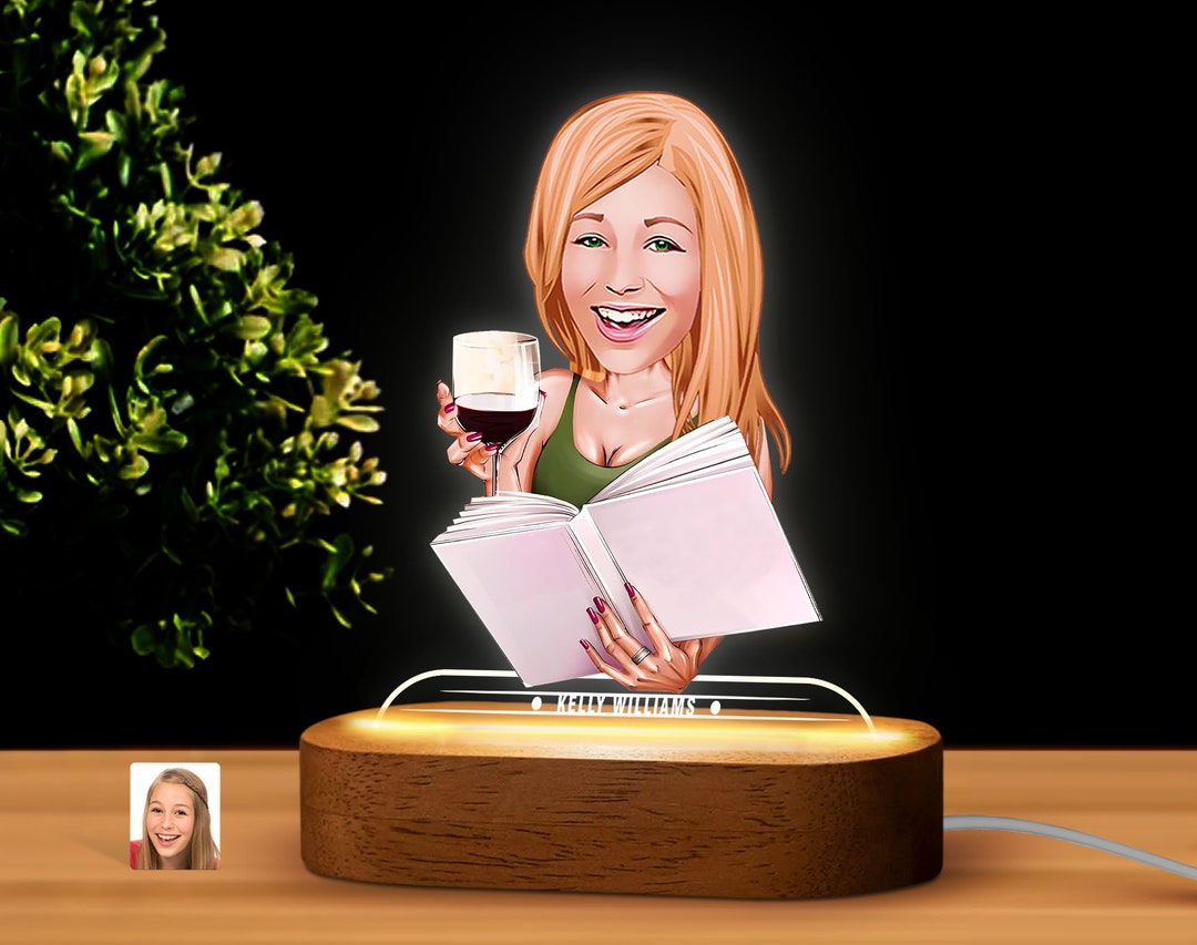 Personalized LED Night Light Cartoon Portrait With Natural Wood Stand ...