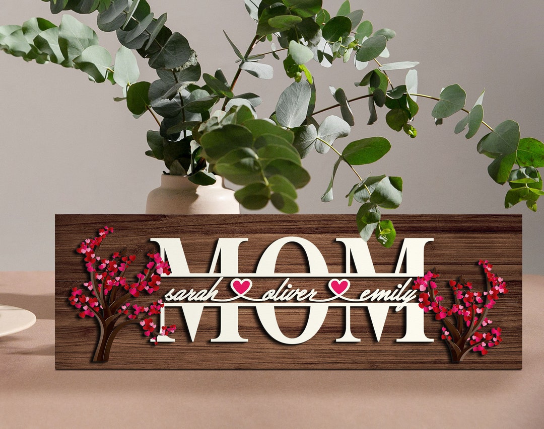Personalized Embossed Wood Mom Sign, Gift for Mom, Custom Gift for Mom ...