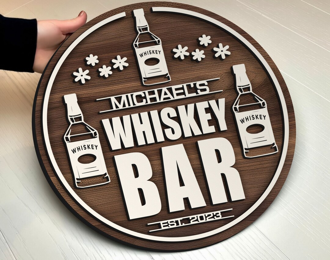 Personalized Bar Sign, Round Wooden Sign, Whiskey Bar Decor, Custom ...