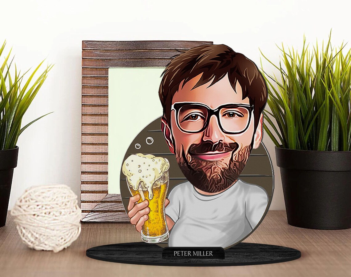 Personalized 3D Wooden Cartooned Beer Drinker Figurine Trinket, Custom ...