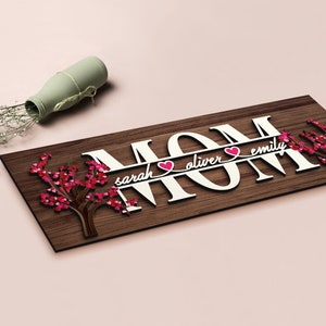 Personalized Embossed Wood Mom Sign, Gift for Mom, Custom Gift for Mom ...