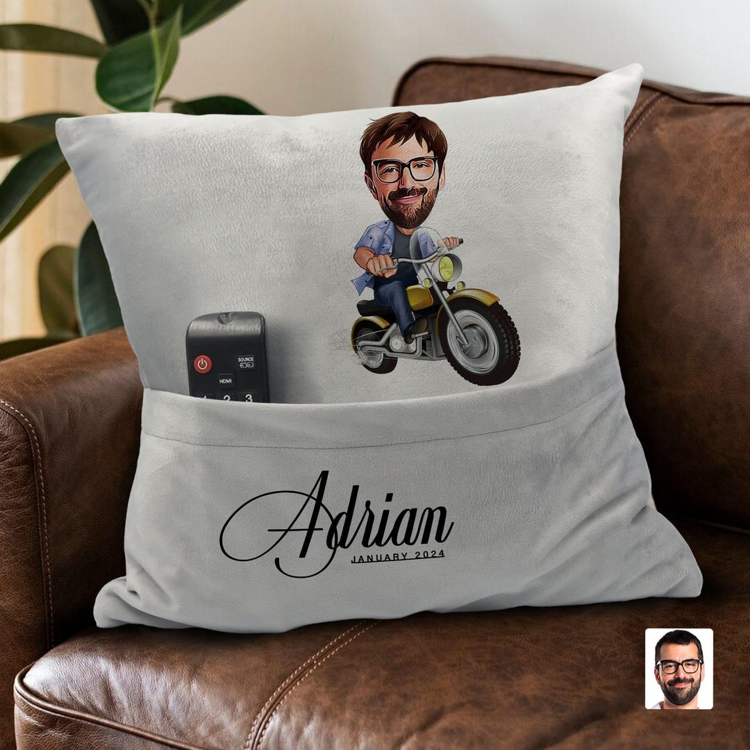 Personalized Motorcycle Cartoon Pillow With Pockets, Custom Fluffy ...