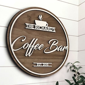 Personalized Coffee Bar, Coffee Shop Sign, Round Wooden Sign, Custom ...