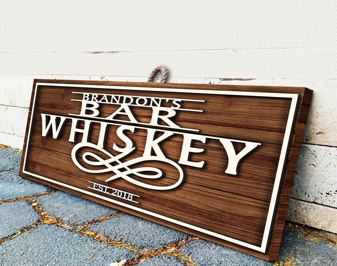 Custom Natural Wood Bar Sign, Personalized Pub Sign, Whiskey Bar Sign ...